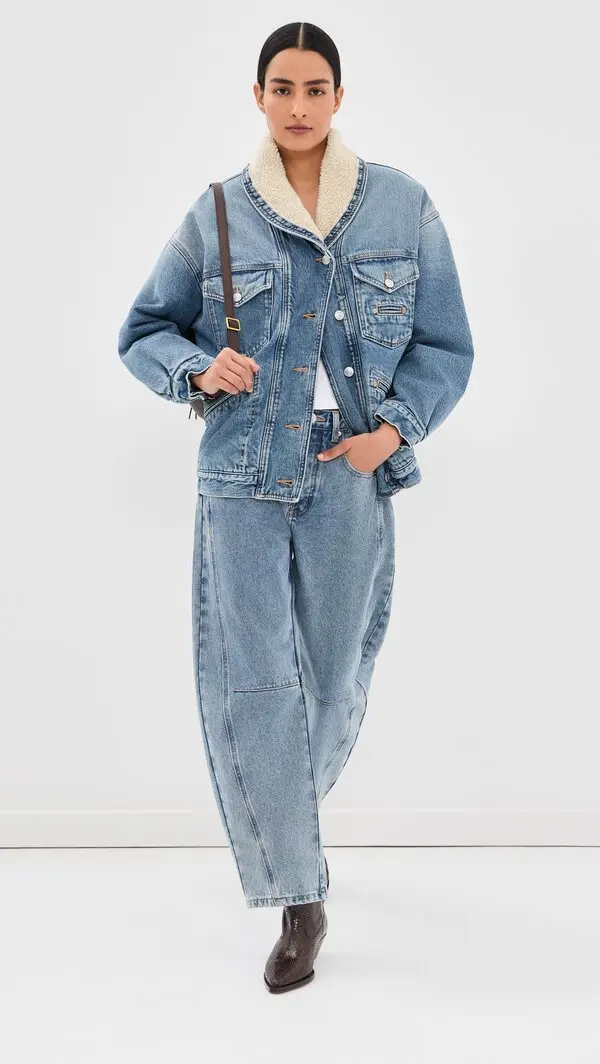 Isabel Marant Étoile Pimia Denim Jacket With Shearling Collar - Light Blue