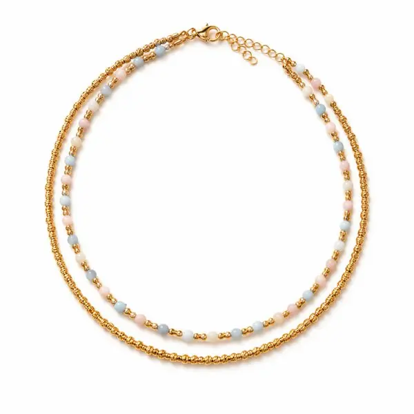 NUVV COLLECTION Pastel Beaded Layered Necklace Set - Yellow