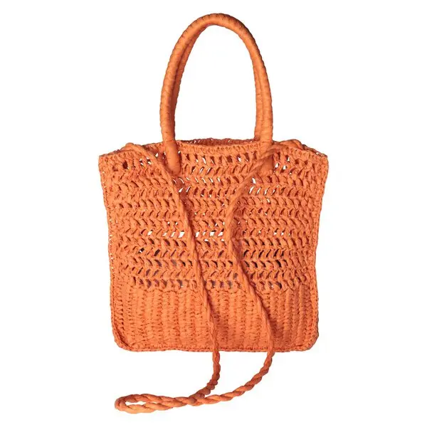 2KSTYLE Tamuna Small Woven Raffia Tote Bag - Orange