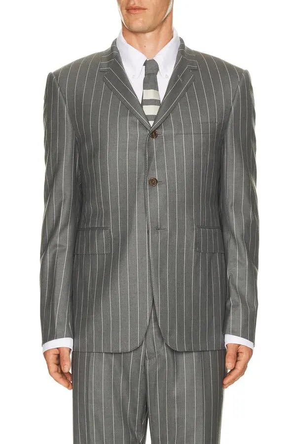 Thom Browne Fit Wool Flannel Chalk Stripe Blazer In Grey
