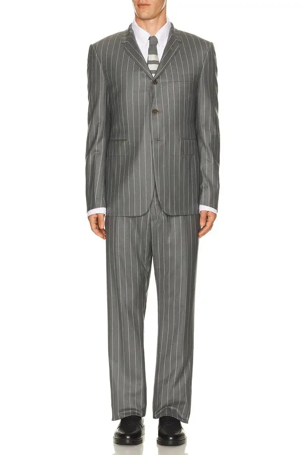Thom Browne Fit Wool Flannel Chalk Stripe Blazer In Grey