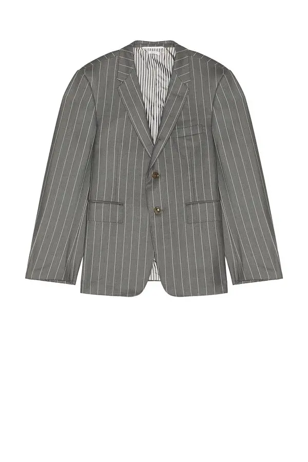 Thom Browne Fit Wool Flannel Chalk Stripe Blazer In Grey