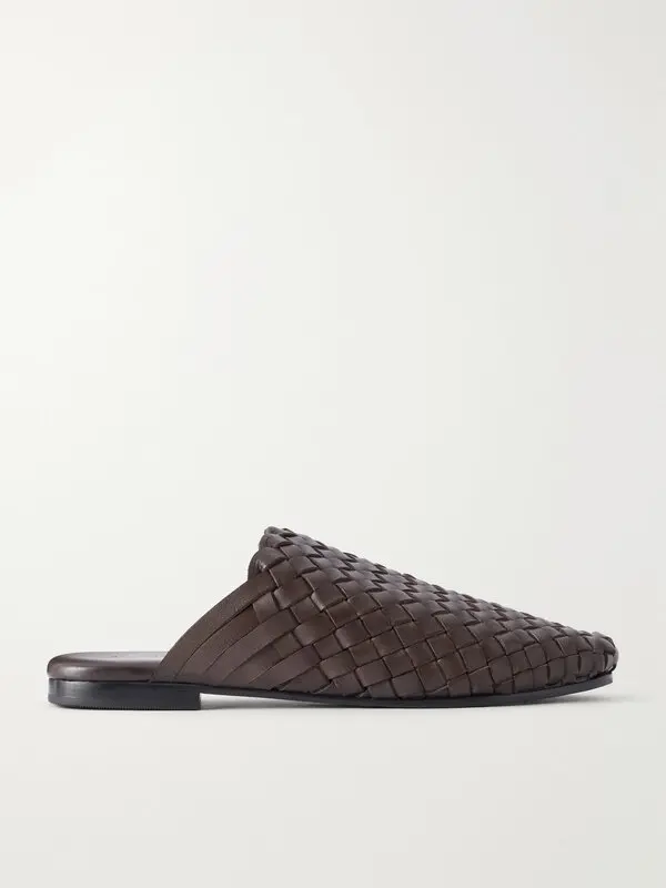 ST. AGNI Woven Leather Pointed Toe Slip-ons