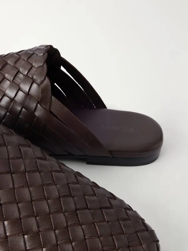 ST. AGNI Woven Leather Pointed Toe Slip-ons