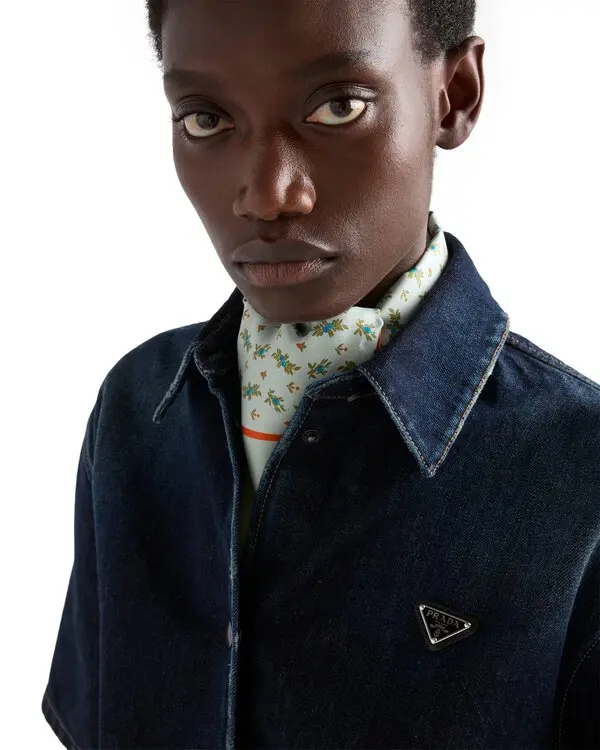 Prada Short-sleeved Denim Shirt With Triangle Logo