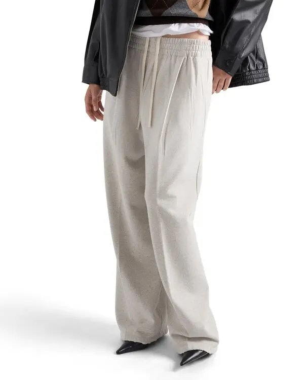 Prada Cotton Fleece Wide-leg Pants - Grey