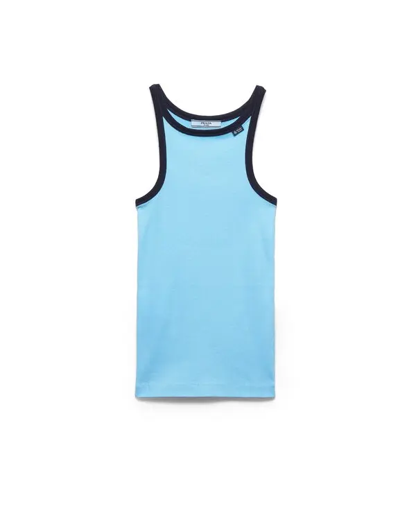 Prada Ribbed Knit Scoop Neck Tank Top - Light Blue