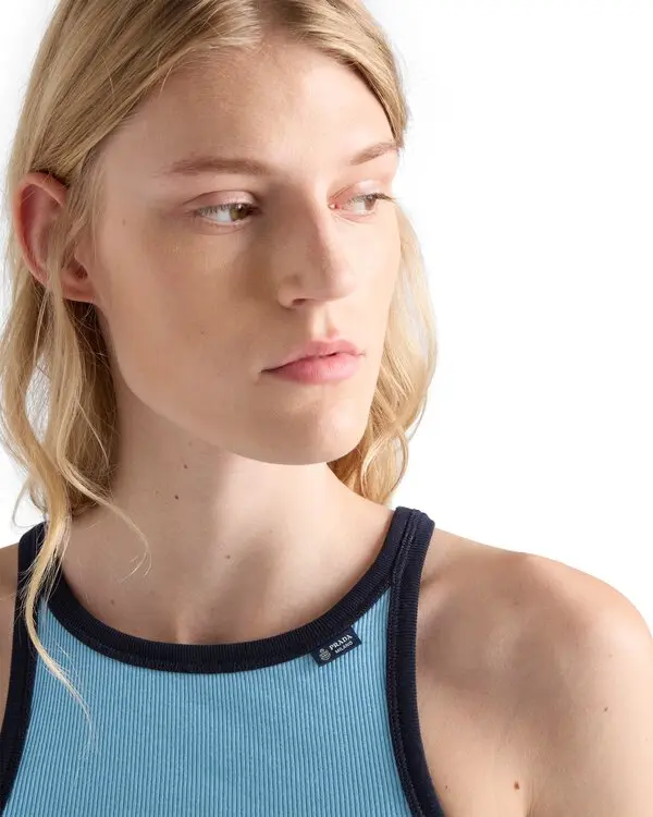 Prada Ribbed Knit Scoop Neck Tank Top - Light Blue