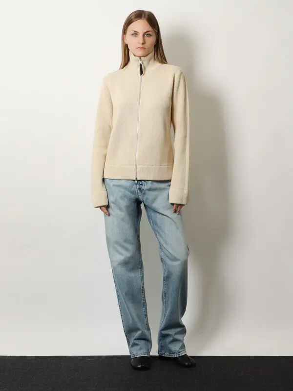 MAISON MARGIELA Wool Blend Zip-up Cardigan - Beige