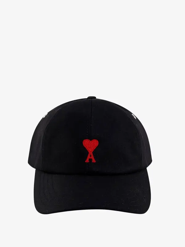AMI Paris Cotton Hat With Embroidered Logo On The Front - Black