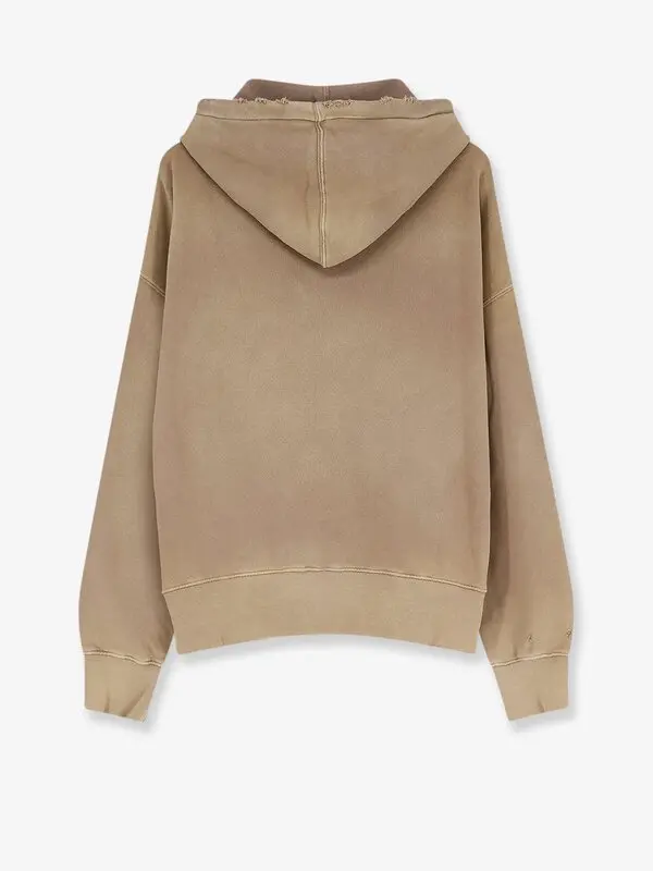 GOLDEN GOOSE Cotton Hoodie With Embroidered Logo And Distressed Detailing - Beige