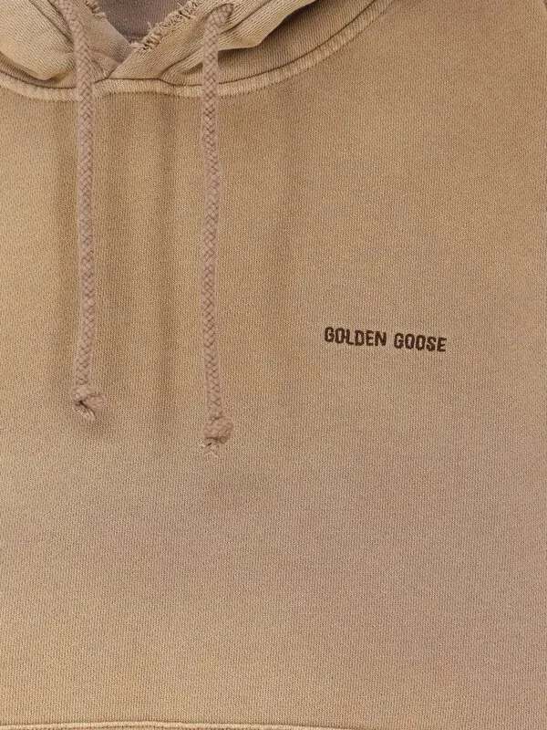 GOLDEN GOOSE Cotton Hoodie With Embroidered Logo And Distressed Detailing - Beige