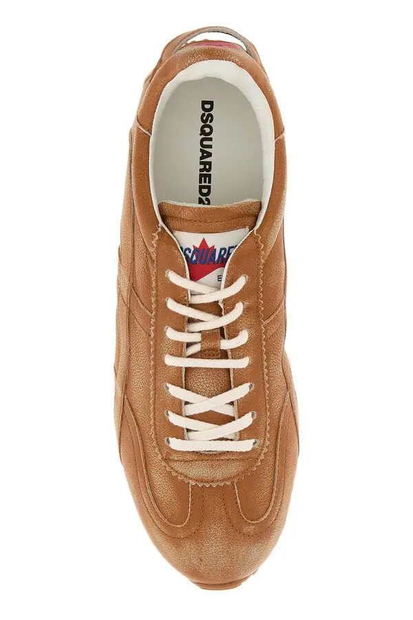 Dsquared2 Camel Nappa Leather Vintage Effect Sneakers