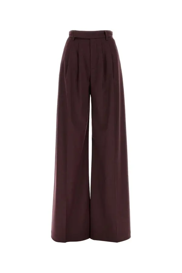 LE SULLY STUDIO Aubergine Stretch Flannel Wide-leg Trousers