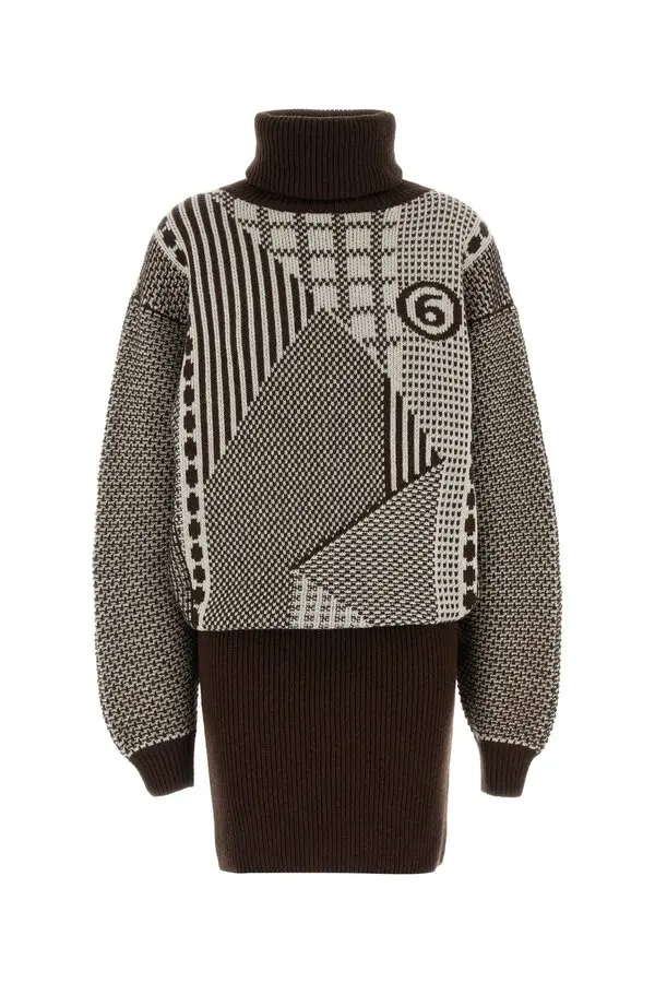 MAISON MARGIELA Embroidered Wool Blend Mini Sweater Dress