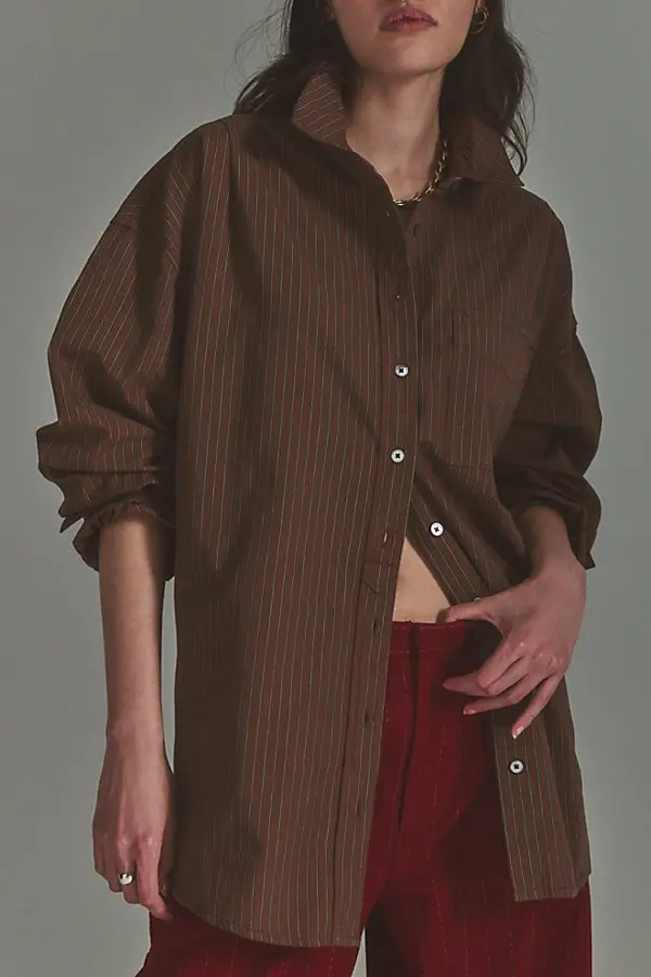 Free People We The Free Lexi Striped Button Down Shirt - Chocolate Combo
