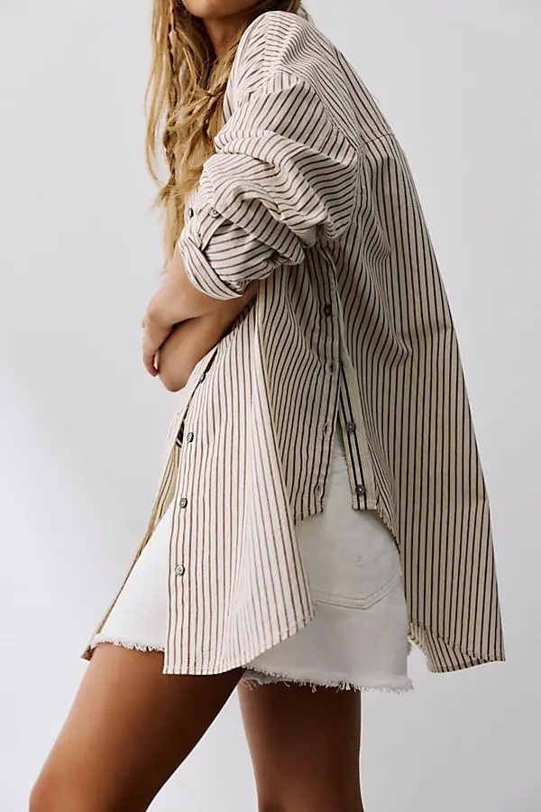 Free People Lexi Striped Button Down Shirt - Tea Combo