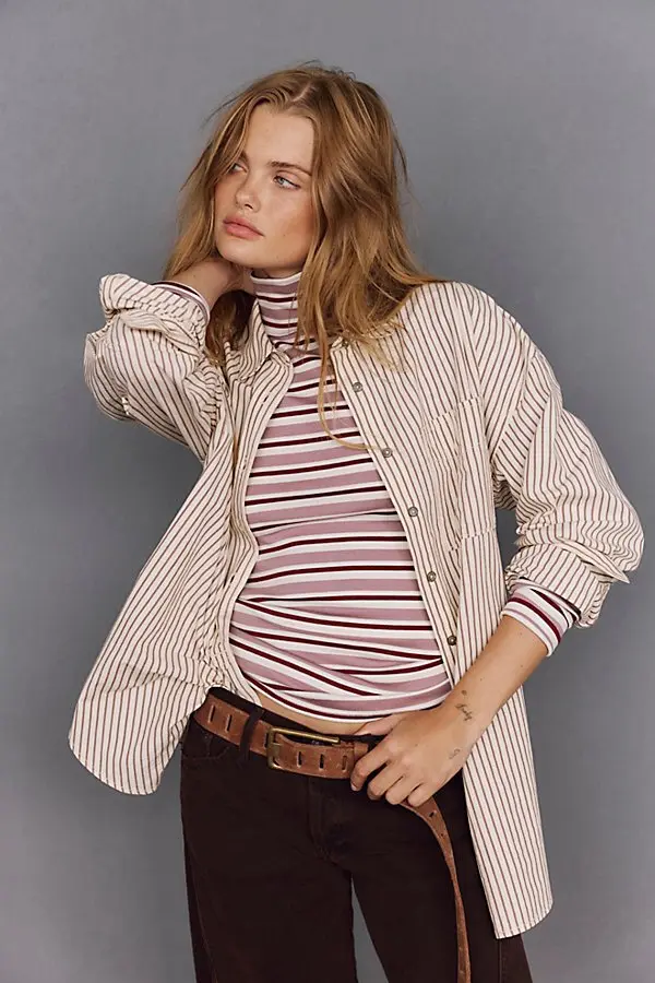 Free People Lexi Striped Shirt - Tea Combo