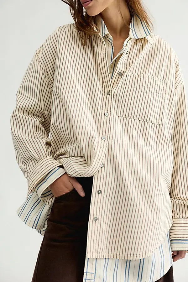 Free People Lexi Striped Shirt - Tea Combo