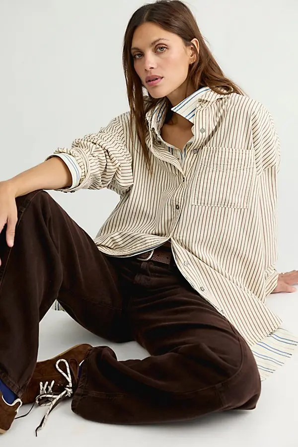 Free People Lexi Striped Shirt - Tea Combo