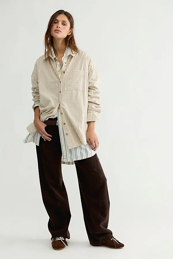 Free People Lexi Striped Shirt - Tea Combo