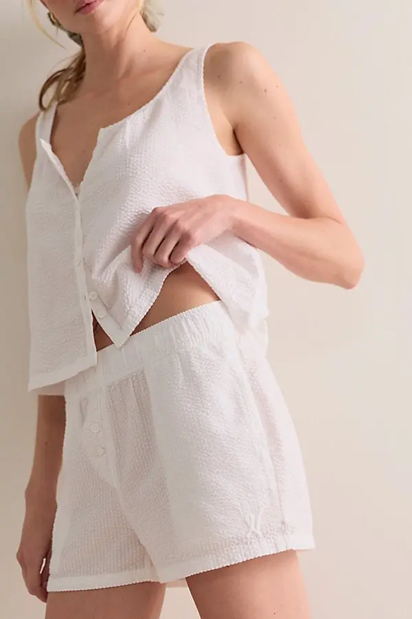 NUDEA Cotton Seersucker Boxer Shorts - White