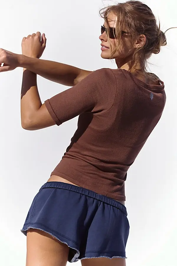 Free People Ribbed Quarter-length Sleeve Top - Black Walnut