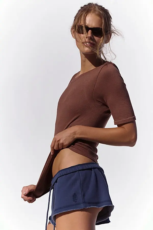 Free People Ribbed Quarter-length Sleeve Top - Black Walnut