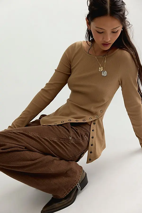 Free People Over You Asymmetric Long Sleeve Top