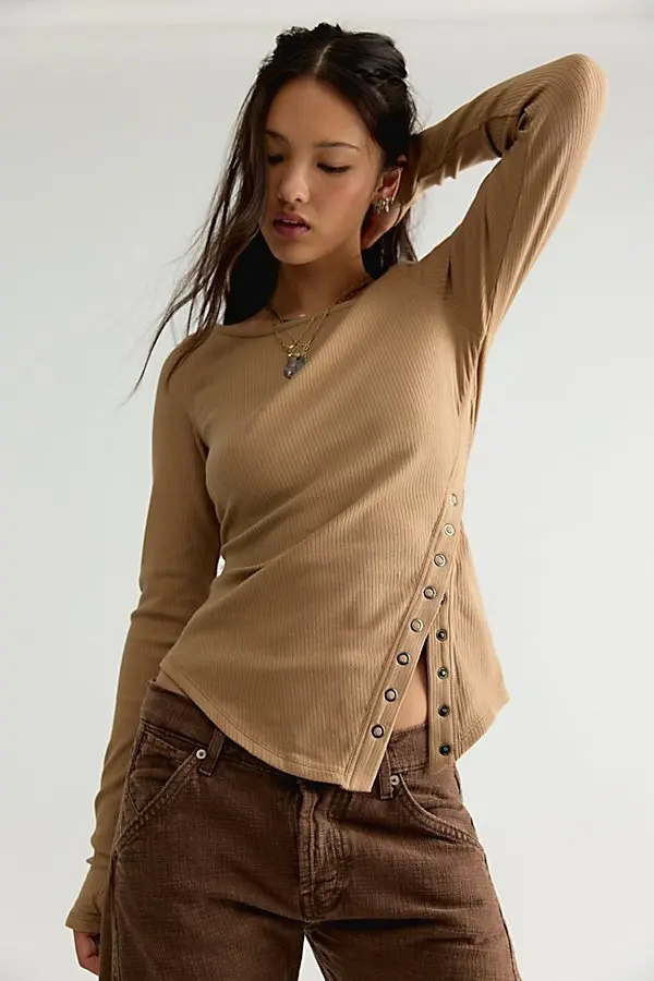 Free People Over You Asymmetric Long Sleeve Top