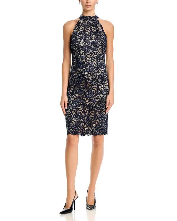 Eliza J Lace Halter Mock Neck Sheath Dress