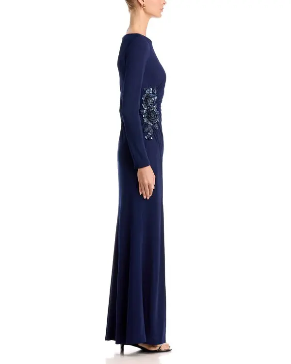 Eliza J Side Ruched Long Sleeve Gown