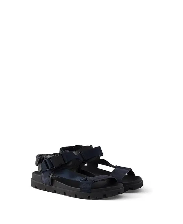 Prada Suede And Woven Tape Sporty Sandals - Blue