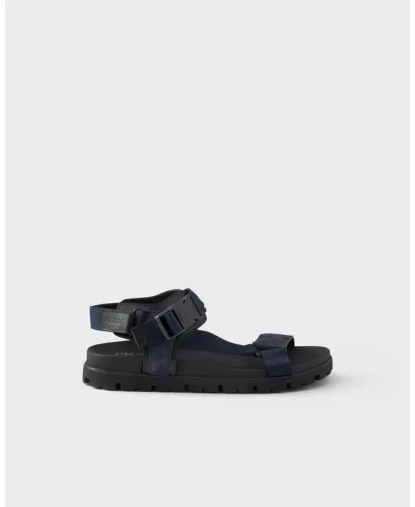 Prada Suede And Woven Tape Sporty Sandals - Blue