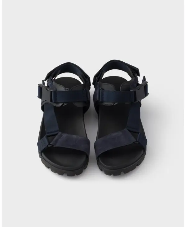 Prada Suede And Woven Tape Sporty Sandals - Blue