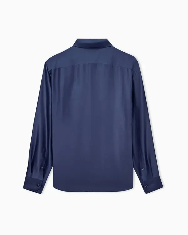 Giorgio Armani Shirt Regular Fit In Yarn-dyed Viscose And Silk Poplin - Blue