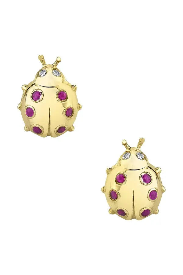 SYDNEY EVAN Small Ladybug Stud Earrings In Metallic