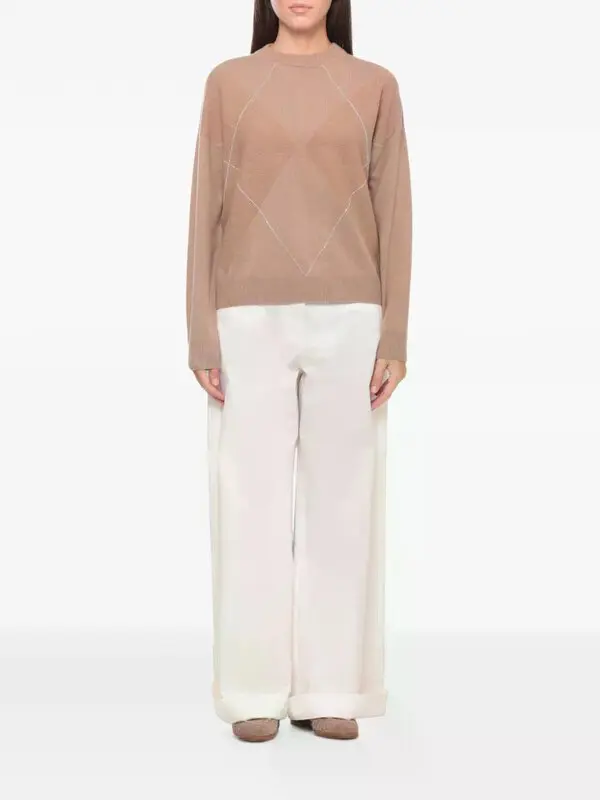 Peserico Embellished Diamond-knit Sweater - Brown
