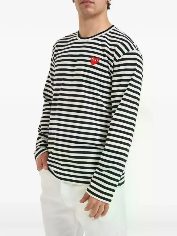 Play Comme Des Garcon Striped Heart-patch Long-sleeve T-shirt
