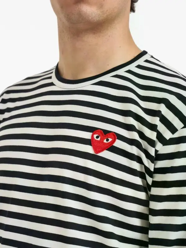 Play Comme Des Garcon Striped Heart-patch Long-sleeve T-shirt