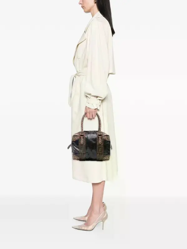 Fendi Zucca Trimmed Coated Canvas Boston Bag