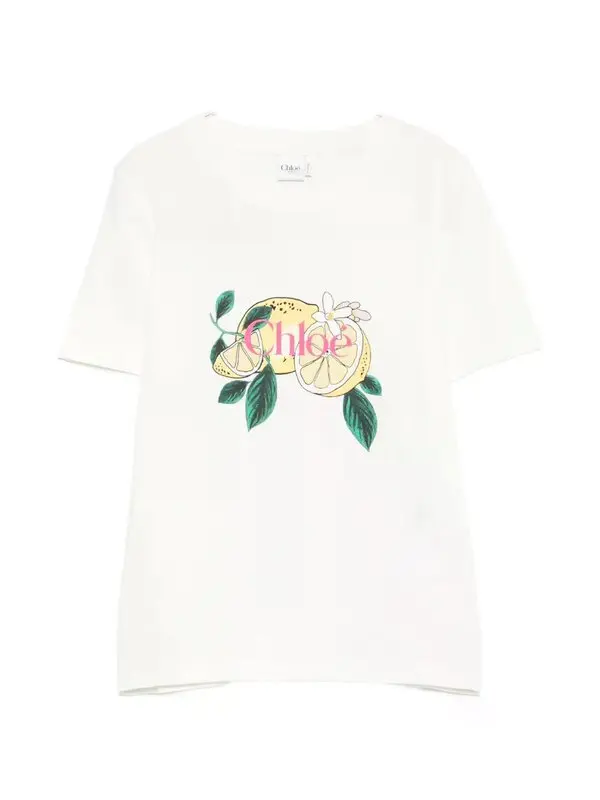 Chloé Lemon-print Logo-print T-shirt - White
