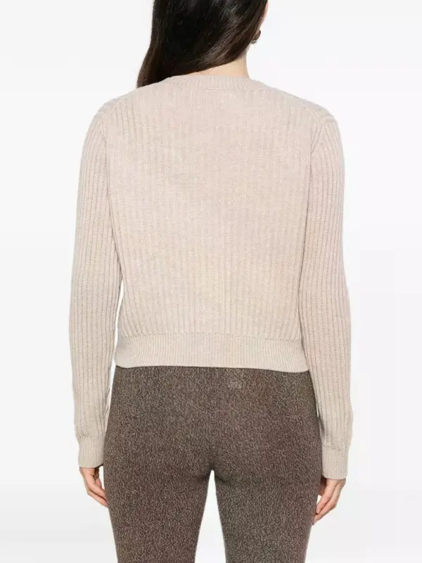 ALLUDE Ribbed Knit V-neck Cardigan