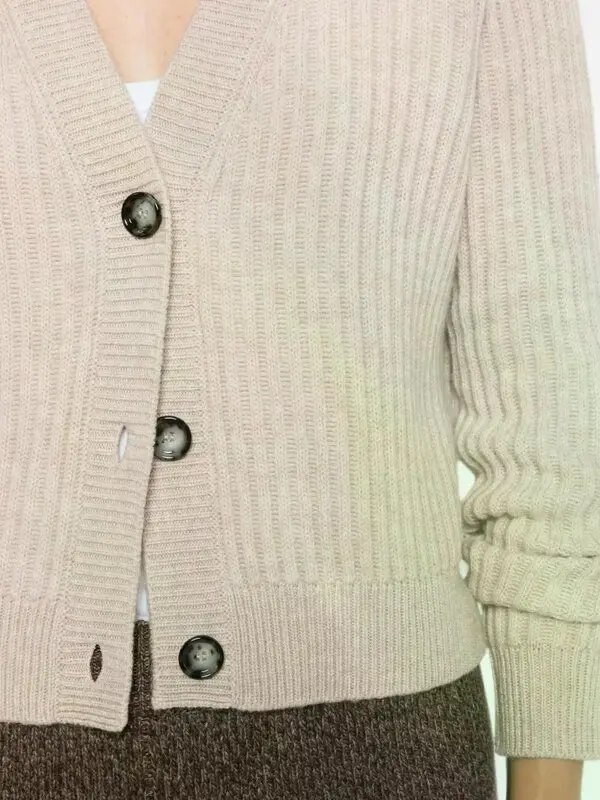 ALLUDE Ribbed Knit V-neck Cardigan