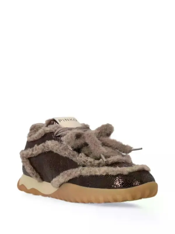 Pinko Cracked-effect Shearling-trim Sneakers