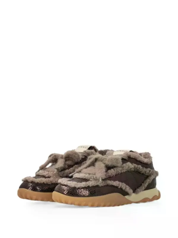 Pinko Cracked-effect Shearling-trim Sneakers