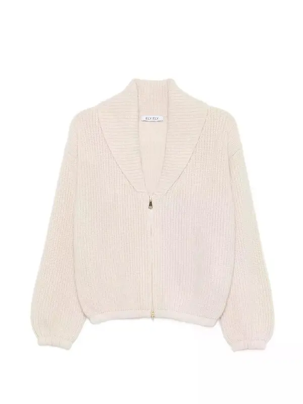 ELY ELY Ribbed Knit Zip-up Cardigan