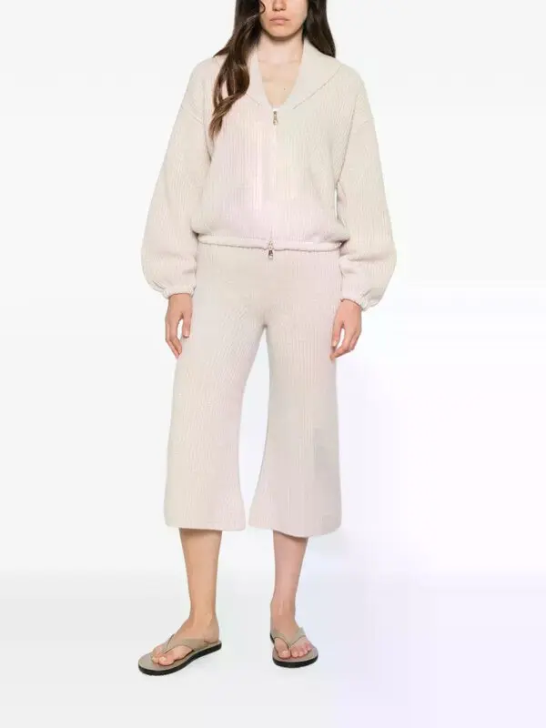 ELY ELY Ribbed Knit Zip-up Cardigan