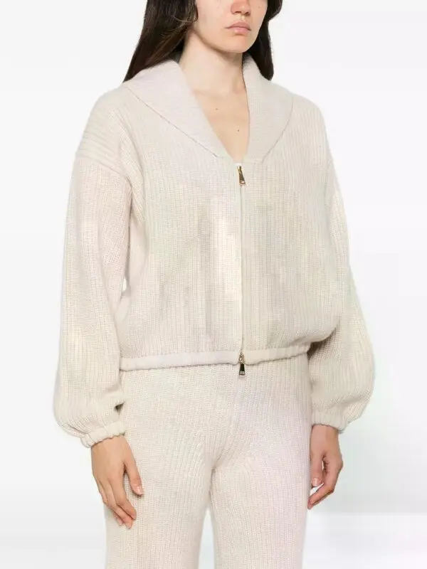 ELY ELY Ribbed Knit Zip-up Cardigan