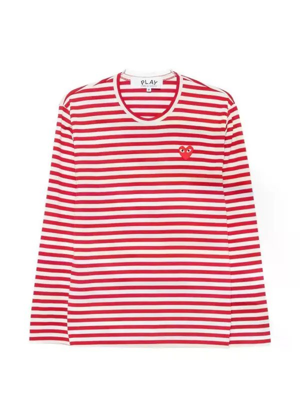 Play Comme Des Garcon Striped Heart-patch T-shirt